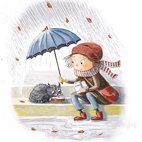 Иллюстрация Девочка с котёнком в стиле детский книжная графика