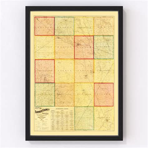Vintage Map Of Turner County South Dakota 1893