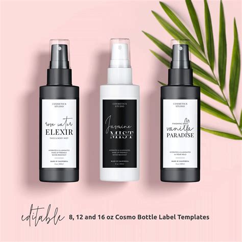 Cosmo Bottle Label Template Editable Spray Bottle Labels 4 Oz 8 Oz 16