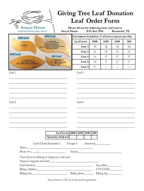 Fillable Online Giving Tree Leaf Donation Leaf Order Form Fax Email Print PdfFiller