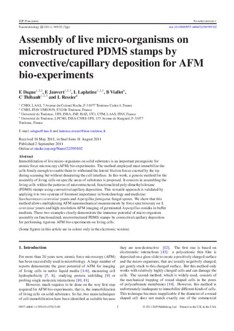 Pdf Assembly Of Live Micro Organisms On Microstructured Pdms Stamps By Convectivecapillary