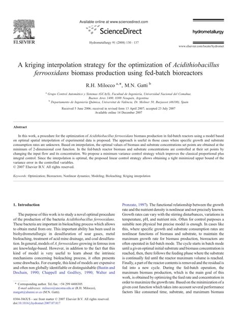 Pdf A Kriging Interpolation Strategy For The Optimization Of Acidithiobacillus Ferrooxidans