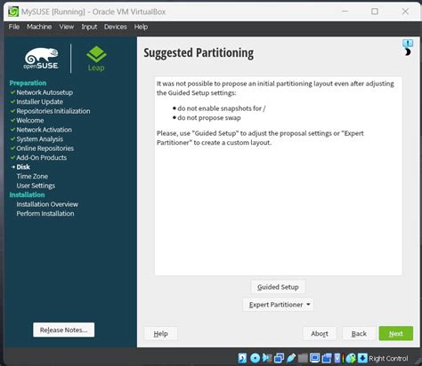 linux in opensuse setup cannot pass the suggested partitioning stack overflow