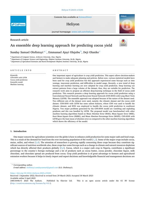 Pdf An Ensemble Deep Learning Approach For Predicting Cocoa Yield