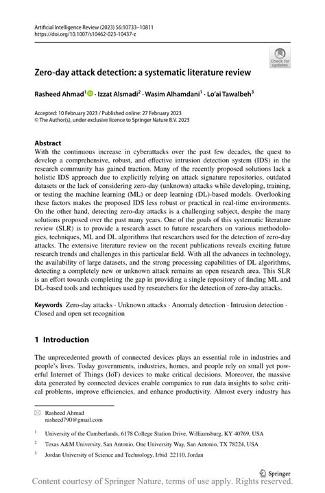 Zero Day Attack Detection A Systematic Literature Review Request Pdf