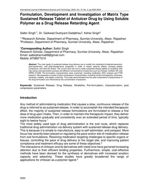 Pdf Formulation Development And Investigation Of Matrix Type Sustained Release Tablet Of