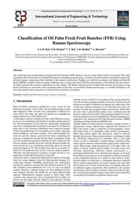 Pdf Classification Of Oil Palm Fresh Fruit Bunches Ffb Using Raman Spectroscopy