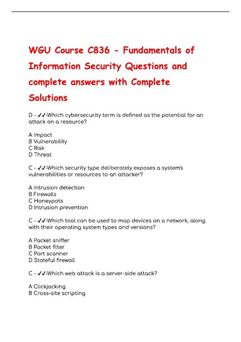 Wgu Course C836 Fundamentals Of Information Security Questions And Correct Answers 100