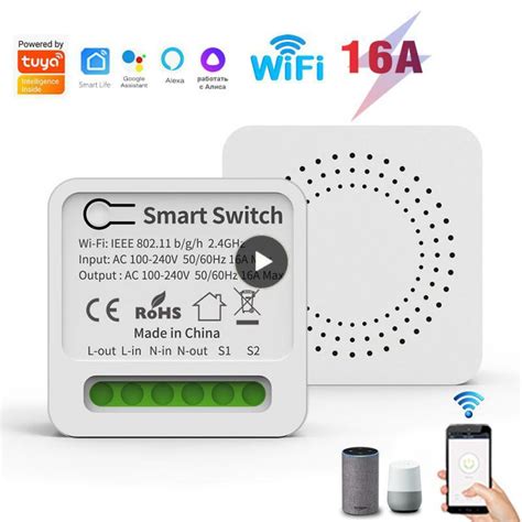 투야 와이파이 스위치 Diy 스마트 홈 미니 차단기 모듈 양방향 제어 지원 10a 16a 무선 스위치 자동화