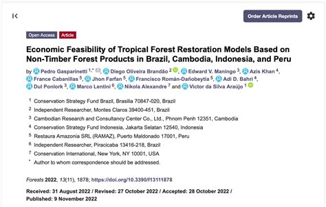 Economic Feasibility Of Tropical Forest Restoration Models Based On Non