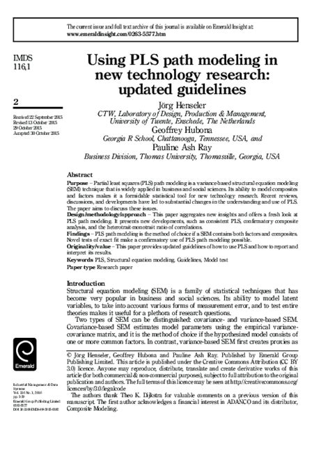 Pdf Using Pls Path Modeling In New Technology Research Updated