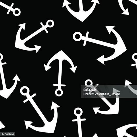 벡터 앵커와 함께 완벽 한 패턴입니다 대칭 배경 항해 주제입니다 그래픽 일러스트입니다 배치 배경 직물 인쇄 장식 표면에 대 한 흑인과 백인 템플릿 갈색에 대한 스톡 벡터