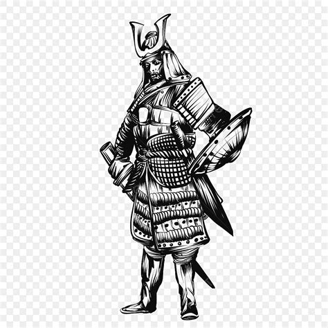 黑白線條日本武士 黑白線條 日本 武士素材圖案，psd和png圖片免費下載