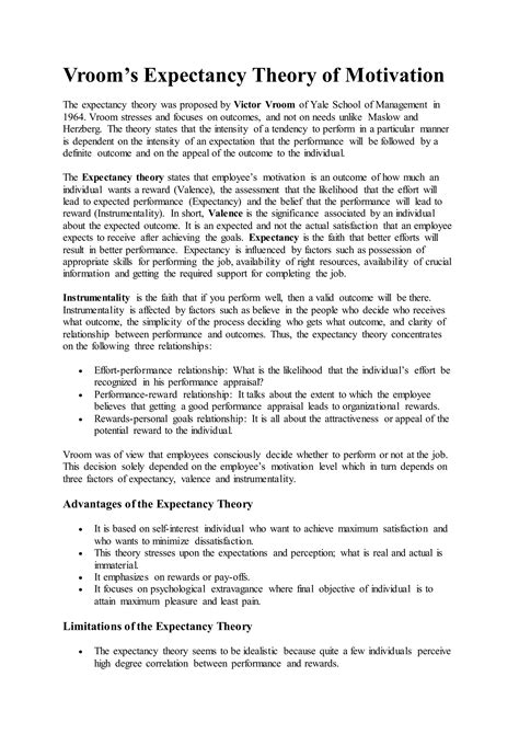 Vrooms Expectancy Theory Docx