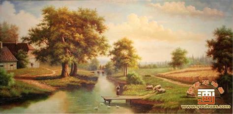 【河畔的村落古典风景油画作品欣赏 Gd8015】 黄泰华油画网