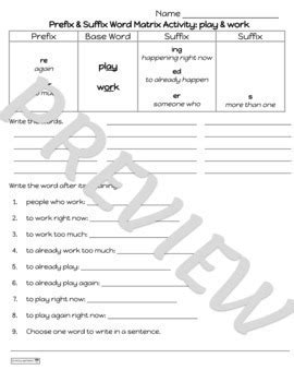Root Prefix Suffix Word Building Lesson With A Word Matrix WORK PLAY