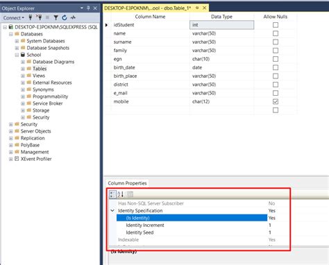 Създаване на таблица в Ms Sql Server Easyitclass