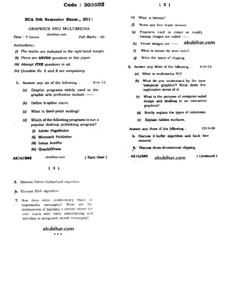 Bca 5 Sem Graphics And Multimedia 2015 1 Pdf