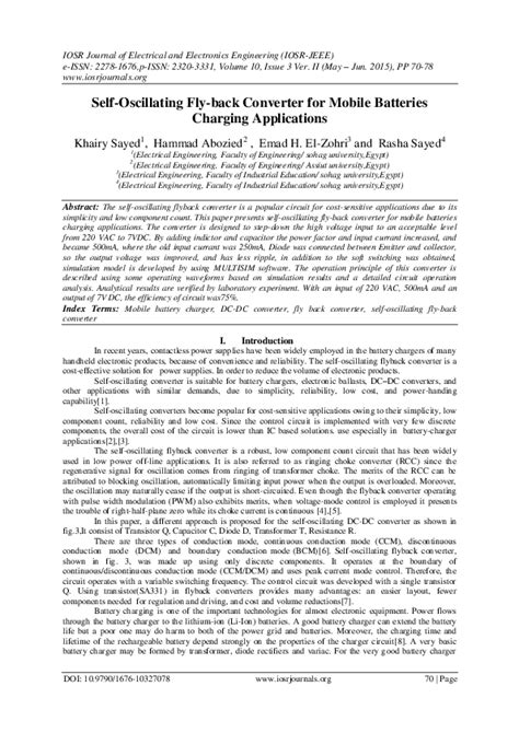 Pdf Self Oscillating Fly Back Converter For Mobile Batteries Charging Applications