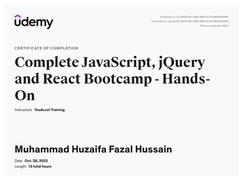 Completed Javascript Jquery And React Bootcamp M Huzaifa Fazal Hussain Posted On The Topic
