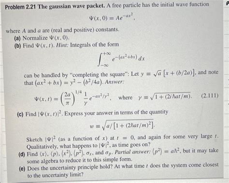 Solved Problem 221 The Gaussian Wave Packet A Free
