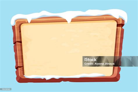 흰색 배경에 고립 된 만화 스타일의 양피지와 눈이있는 나무 판자 프레임 휴일 패널 메뉴 빈 Gui 자산 간판 벡터 일러스트레이션 건설 프레임에 대한 스톡 벡터 아트 및 기타