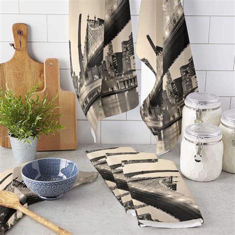 Black And White Bridge Modern City Lighting Printed Tea Hand Towel