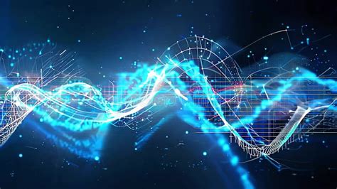 Abstract Blue Digital Wave With Grid Lines And Light Particles On Dark Background Stock Footage