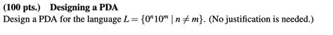 Solved Pts Designing A PDA Design A PDA For The Chegg Com