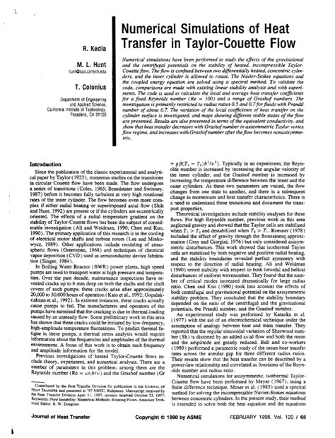 Pdf Numerical Simulations Of Heat Transfer In Taylor Couette Flow