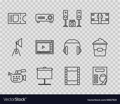 Set Line Cinema Camera Poster Home Stereo Vector Image