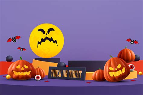 제품 전시를위한 연단이있는 할로윈 배경 제품 디스플레이를위한 기하학적 연단 3d 일러스트레이션 10월에 대한 스톡 사진 및 기타 이미지 Istock