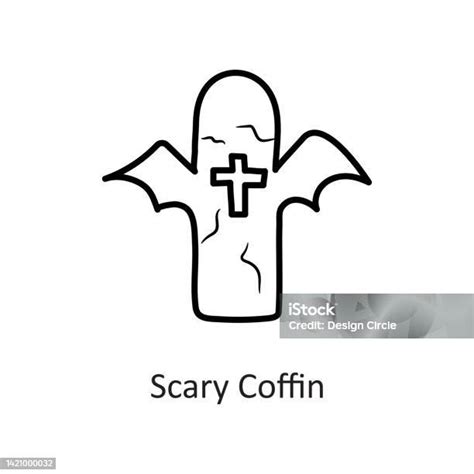 무서운 관 벡터 개요 아이콘 디자인 일러스트레이션 흰색 배경에 할로윈 기호 Eps 10 파일 공포 무서움에 대한 스톡 벡터 아트