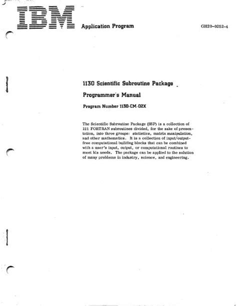 1130 Scientific Subroutine Package All About The IBM 1130