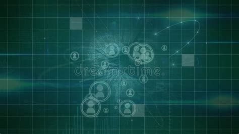 Animation Of Profile Icons Globe With Glowing Connecting Dots Over Grid Interface Stock Footage