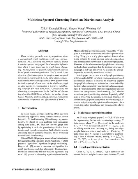 Pdf Multiclass Spectral Clustering Based On Discriminant Analysis
