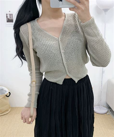 당일출고간절기가디건44~66 레모나 데일리 니트 브이넥 트임 긴팔 크롭가디건가을가디건 여름가디건 간절기가디건 긴팔가디건