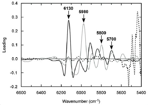 Loadings For Pc1 Grey Line Pc2 Solid Line And Pc3 Dashed Line