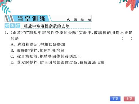 【人教版】化学九年级下册 第十一单元 实验活动8 粗盐中难溶性杂质的去除 习题课件21世纪教育网 二一教育