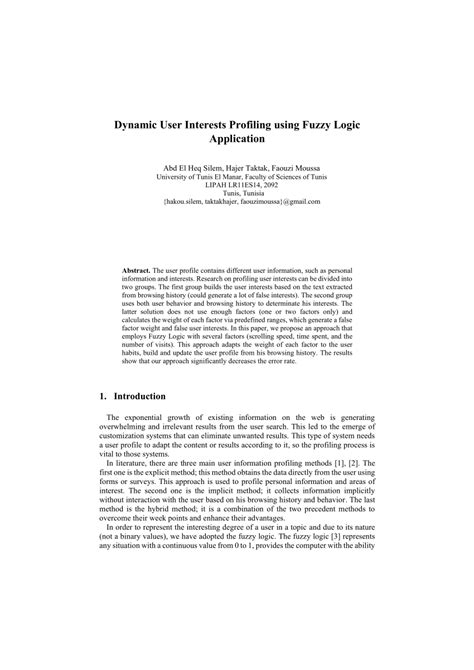 Pdf Dynamic User Interests Profiling Using Fuzzy Logic Application