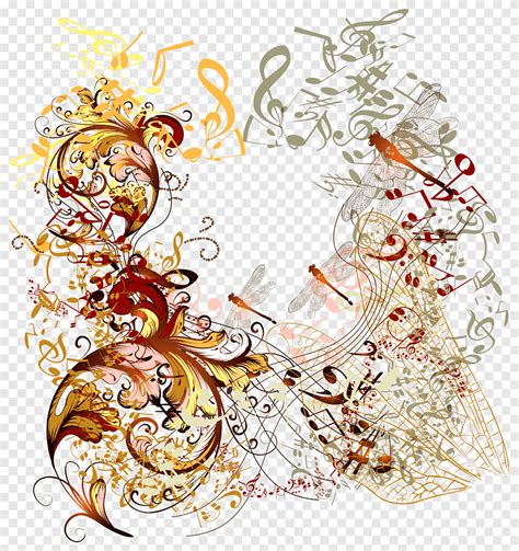 여러 가지 빛깔의 꽃과 음악 노트 일러스트 서양식 노트 배경 다른 중국 스타일 Png Pngegg