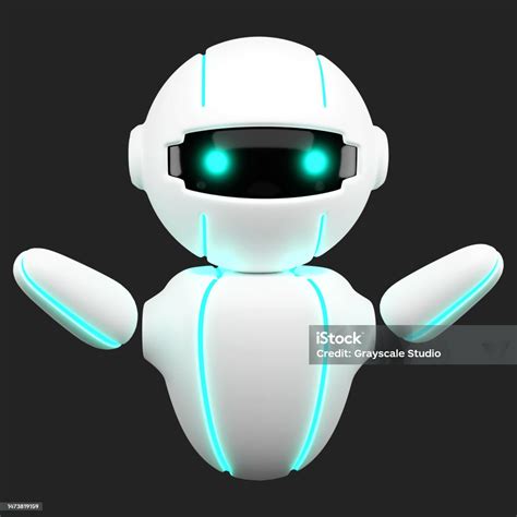 Friendly Cute Robot With Hand Up Hello Chatbot Mascot Ai Artificial Intelligence Virtual Smart