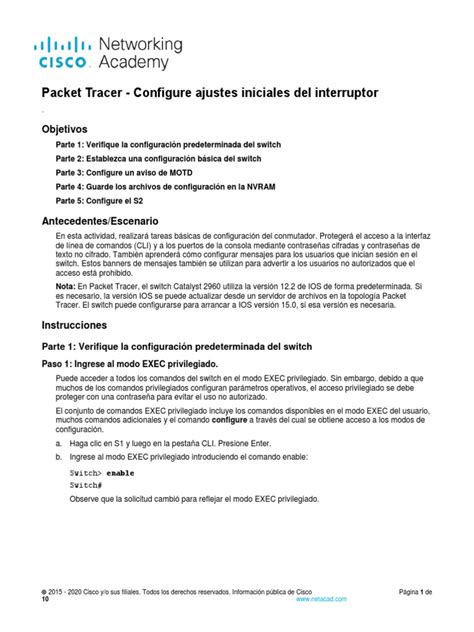 2 5 5 Packet Tracer Configure Initial Switch Settings Pdf Contraseña Conmutador De Red
