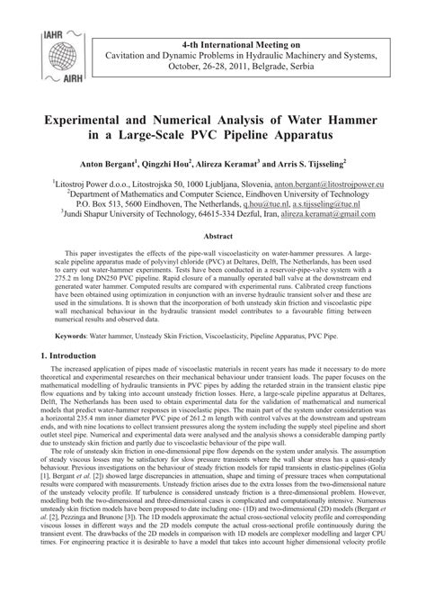 Pdf Experimental And Numerical Analysis Of Water Hammer In A Large Scale Pvc Pipeline Apparatus