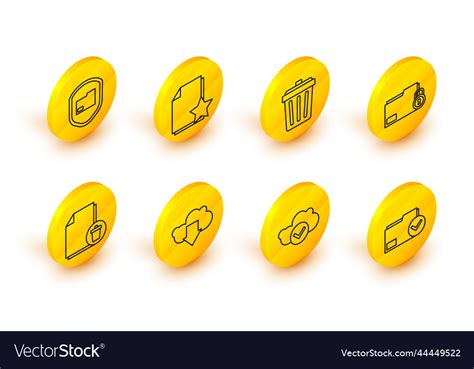 Set Line Document Folder And Check Mark Cloud Vector Image