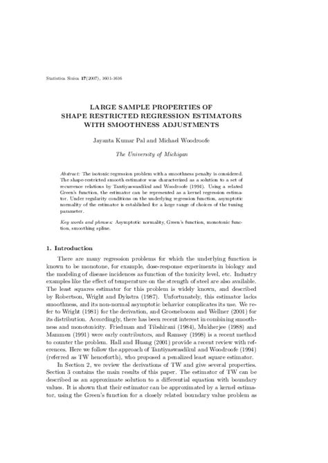 Pdf Large Sample Properties Of Shape Restricted Regression Estimators With Smoothness Adjustments