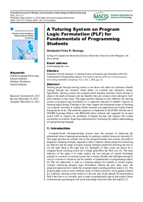 Pdf A Tutoring System On Program Logic Formulation Plf For Fundamentals Of Programming