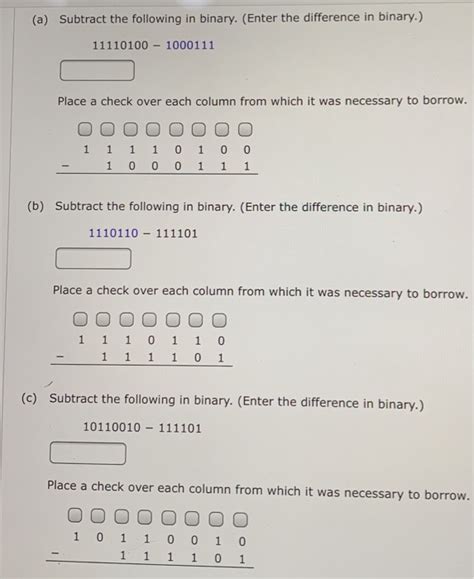 Solved A Subtract The Following In Binary Enter The