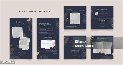 소셜 미디어 템플릿 웨딩 플래너 주최자 프로모션 완전히 편집 가능한 정사각형 포스트 프레임 퍼즐 유기 판매 포스터 축 하 초대 이야기 피드 벡터 배경 결혼 의식에 대한 스톡