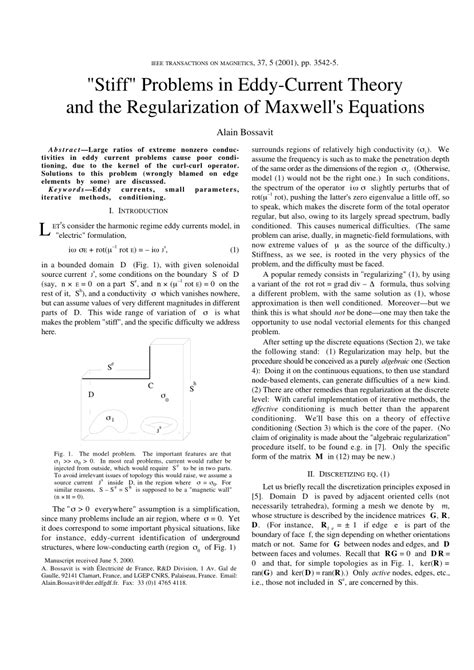 Pdf Stiff” Problems In Eddy Current Theory And The Regularization Of